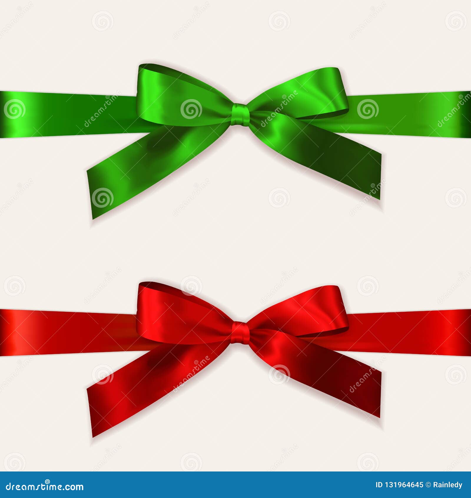 Red and Green Bows with Ribbons Isolated on White. Vector Stock Vector ...