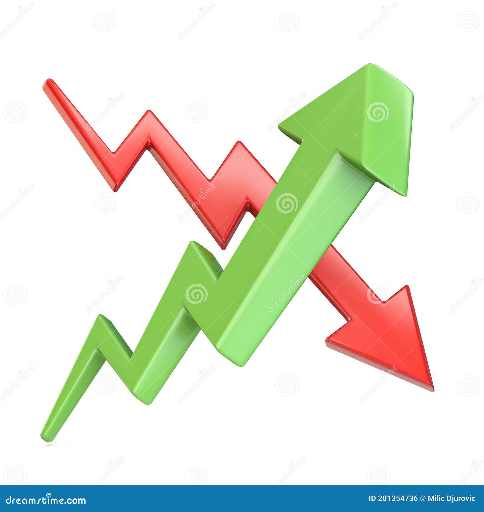Red and Green Chart Arrows Crossed 3D Stock Illustration - Illustration ...