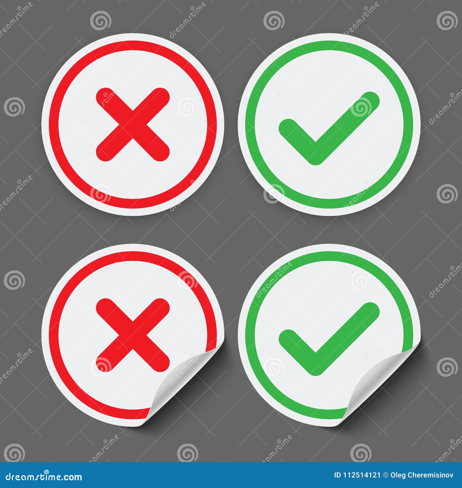 Red and Green Check Mark Stickers. Vector Check Mark Icons. Stock ...