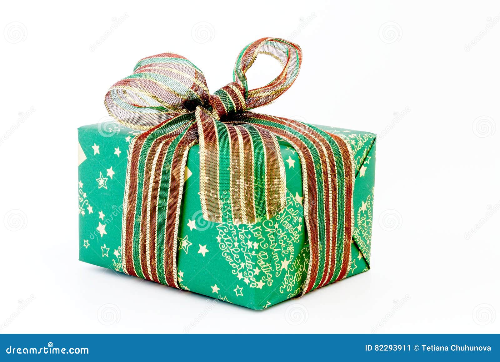 Red and Green Christmas Gift with Ribbon Isolated Stock Image - Image ...