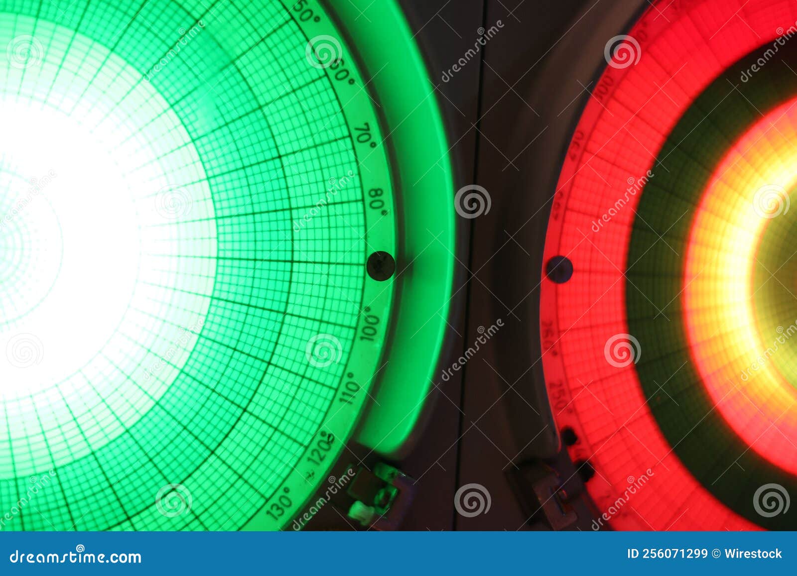 Red and Green Circle Lights with Degrees Stock Image - Image of ...