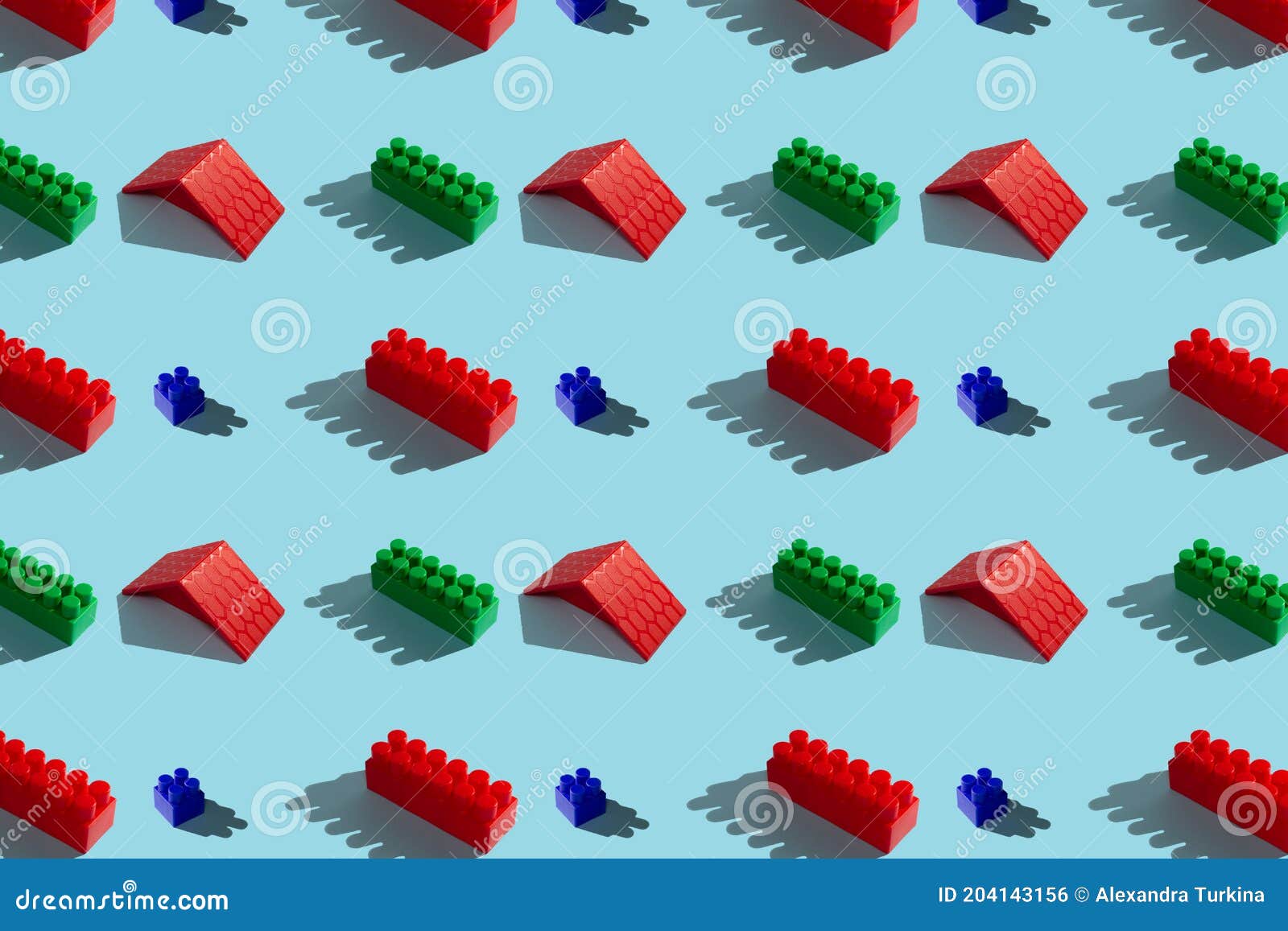 Red and Green Construction Blocks on a Blue Background, Seamless ...