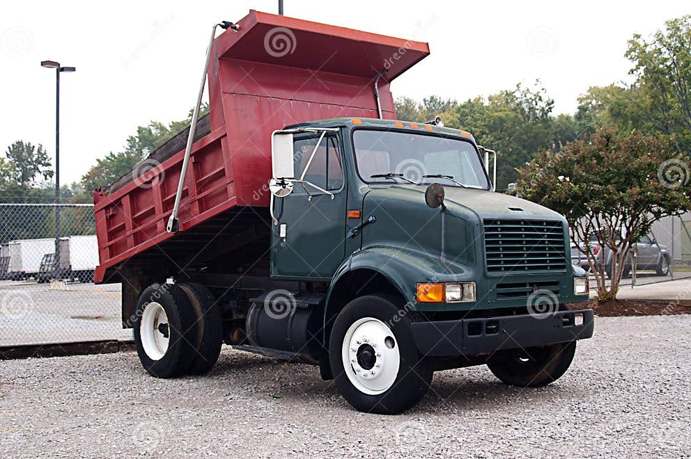 Red and Green Dump Truck stock photo. Image of angle - 33156990