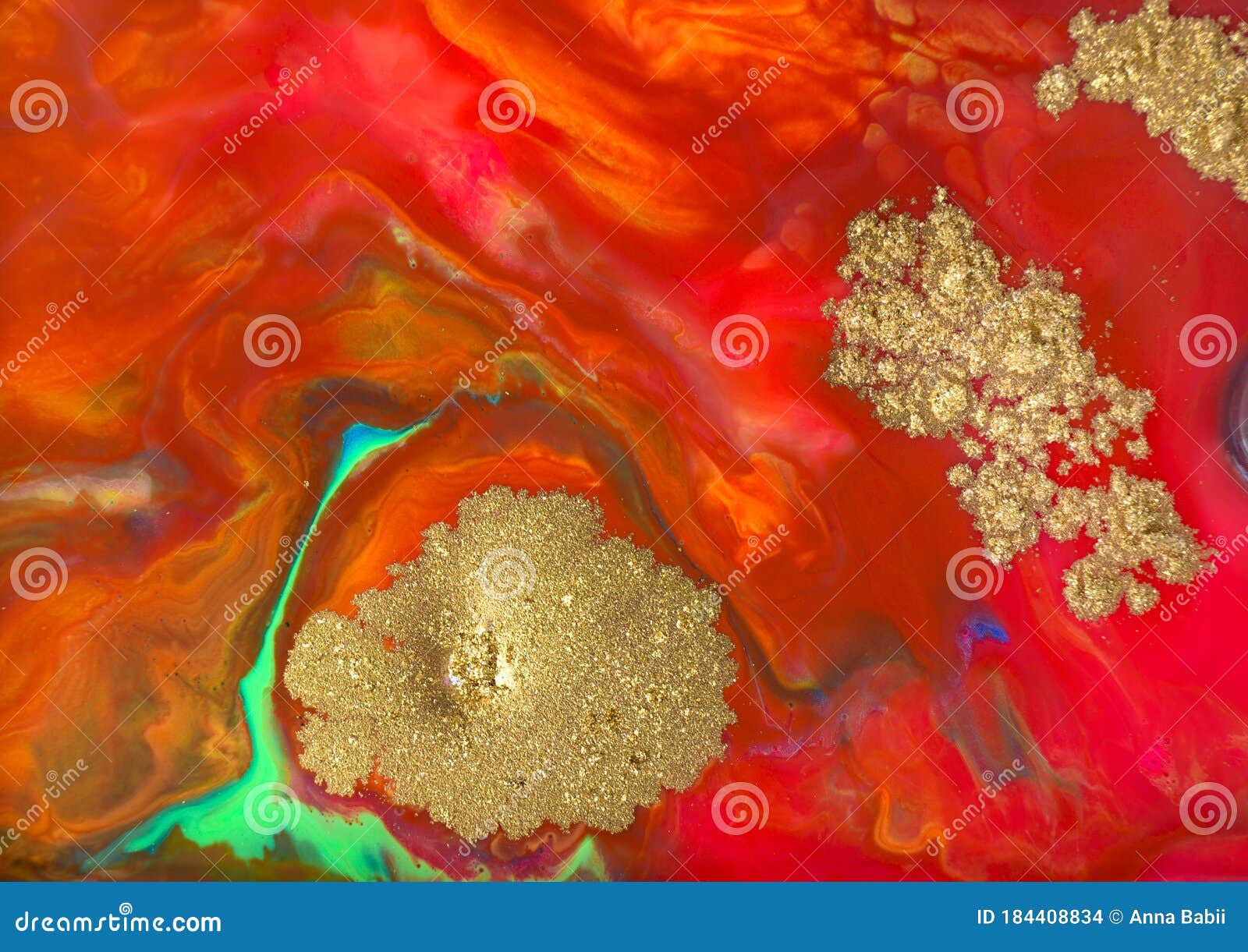 Red and Green Fluid Pattern with Small Gold Particles. Stock Photo ...
