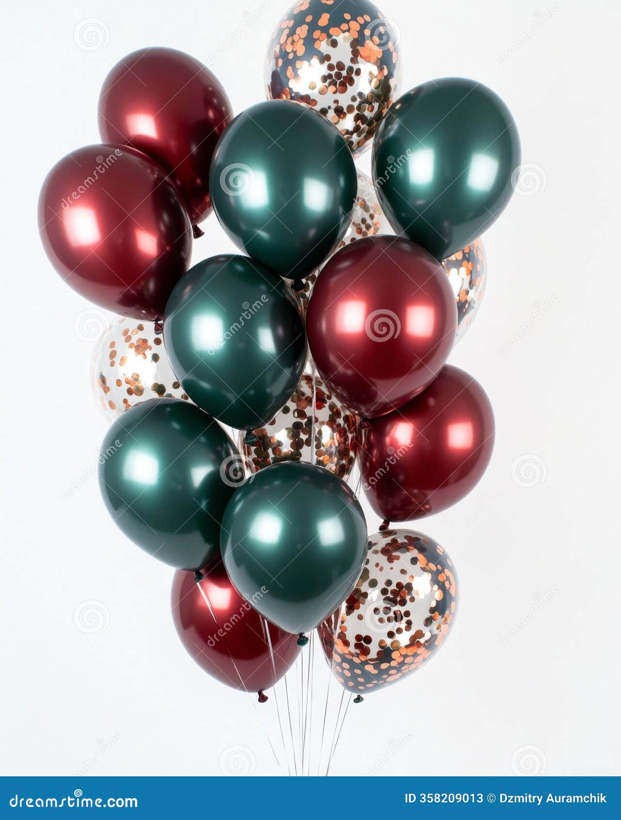 Red, Green, Gold, and Silver Balloons Arranged on a Marble Base Stock ...