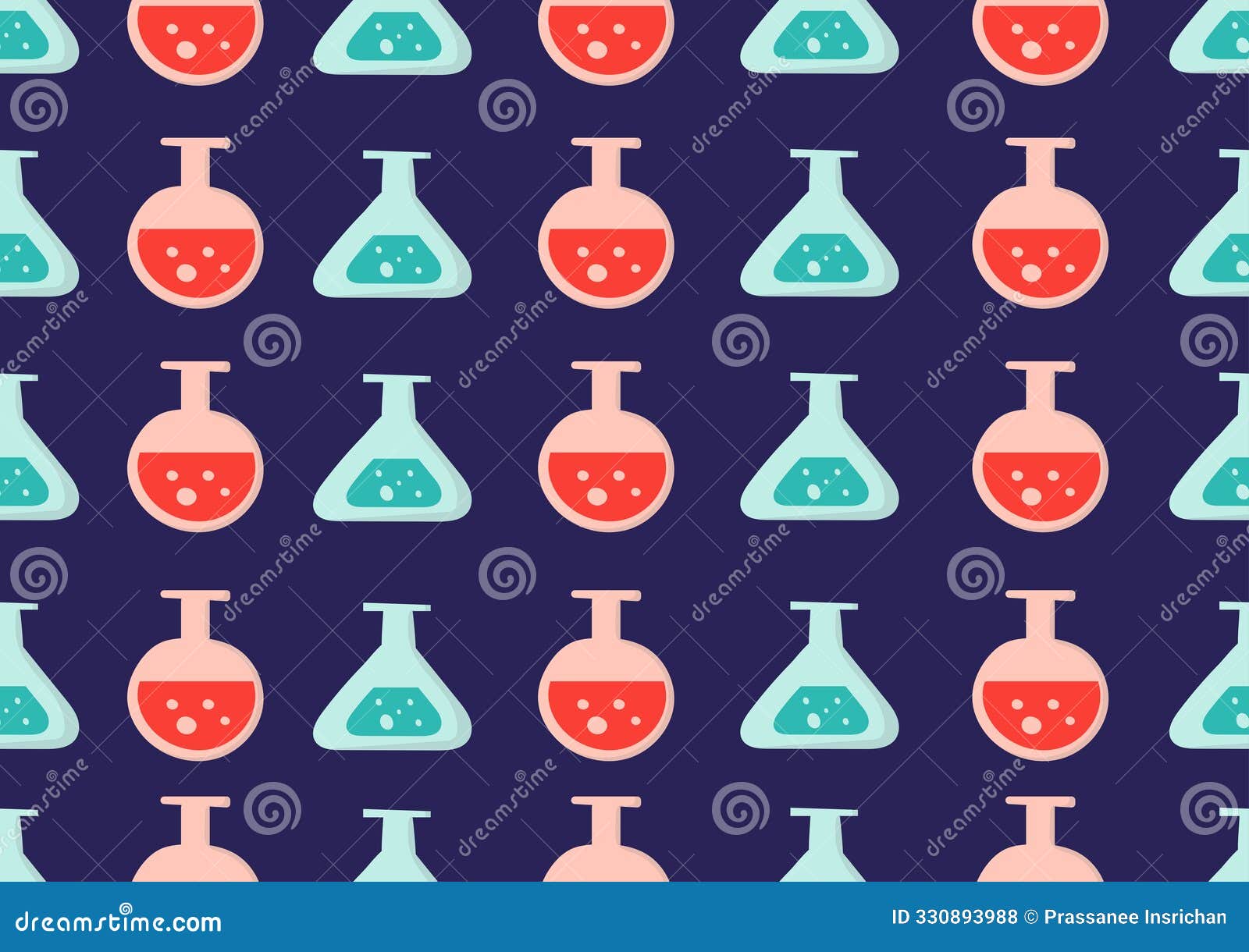 Red and Green Lab Bottles or Science Seamless Patterns on a Navy Blue ...