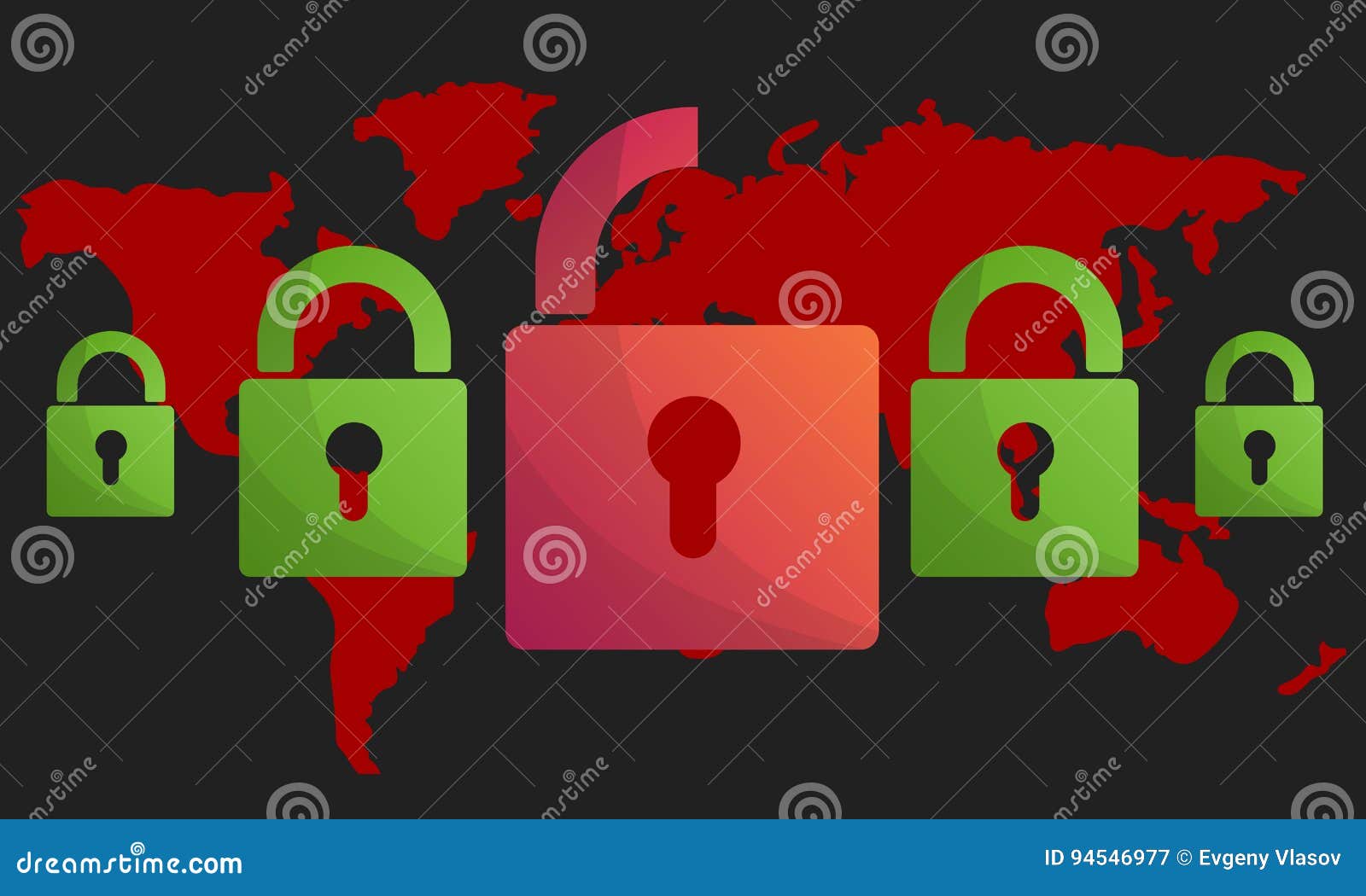 Message Cryptolocker Alert On The Background Of A World Map. Cartoon ...