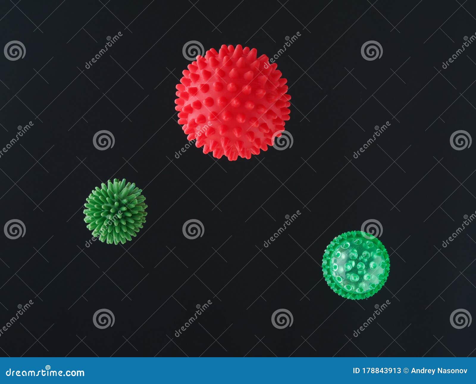 Red and Green Microbe Molecule of the Coronavirus Virus on Dark ...