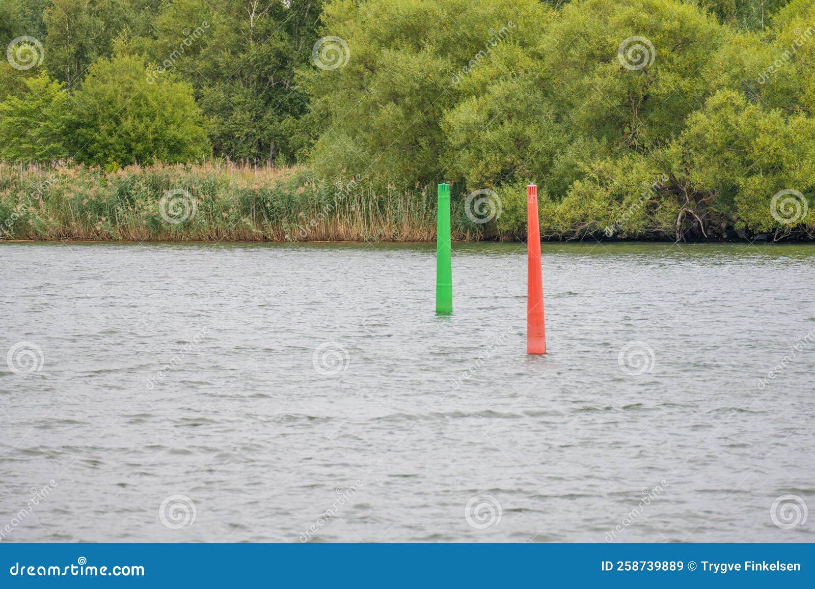Red and Green Navigation Markings Guiding Ship Traffic Up a River ...