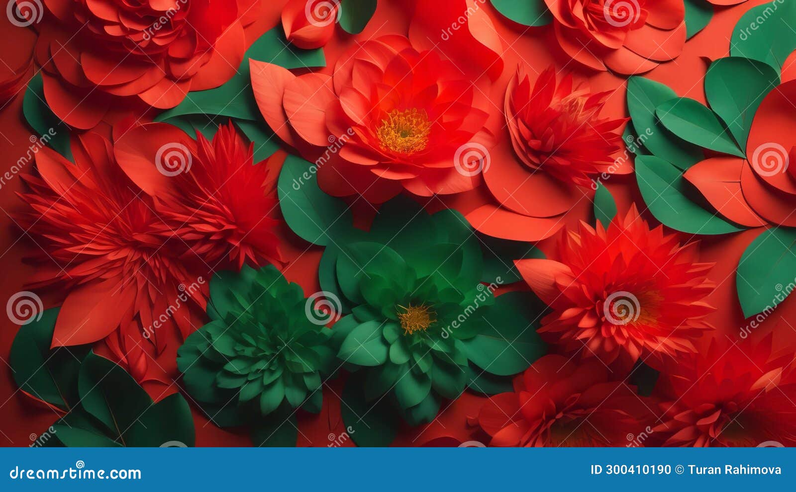 Red and Green Paper Flowers Background with Copy Space. Generative Ai ...