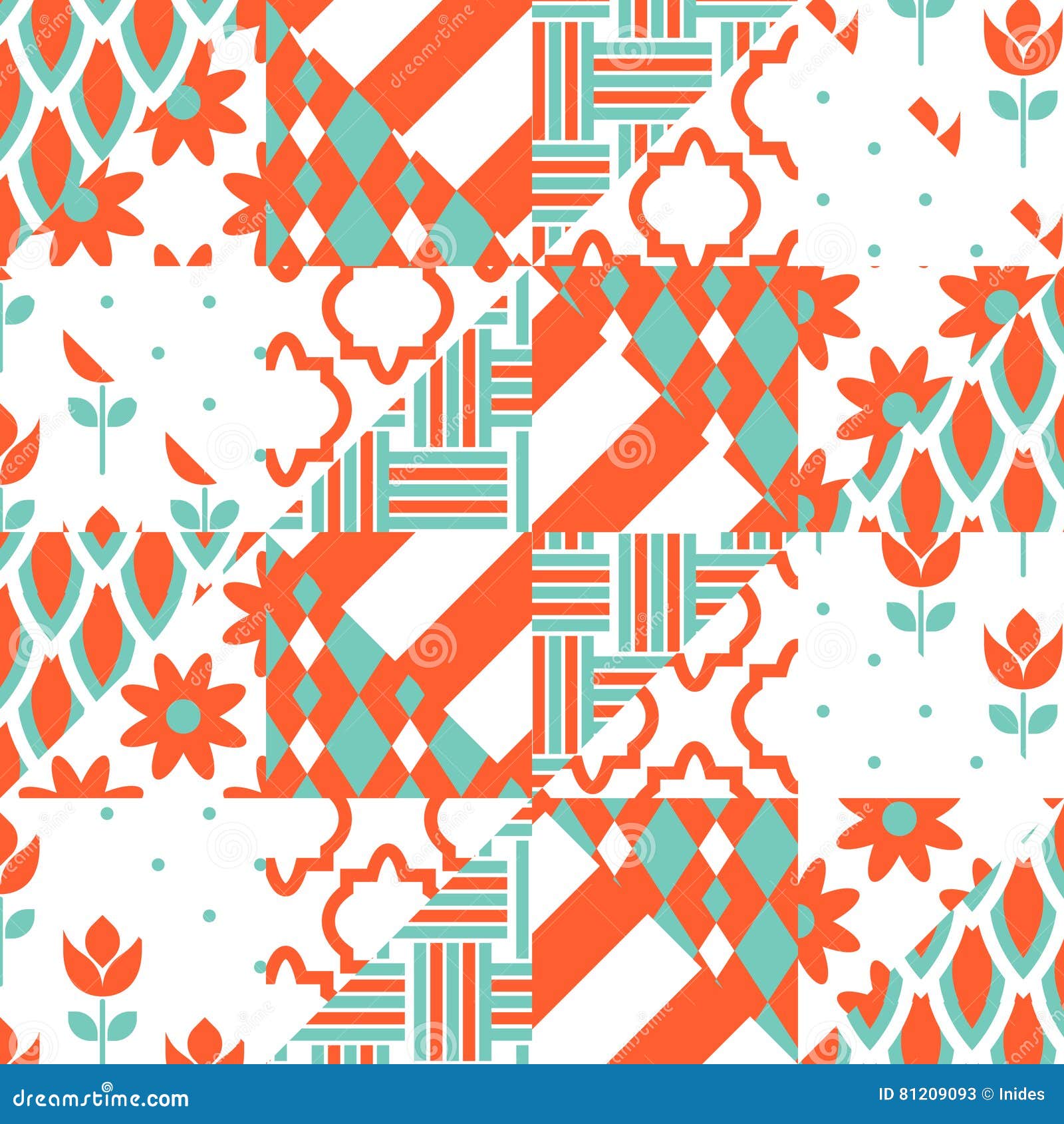 Red and Green Patchwork Pattern. Stock Vector - Illustration of ...