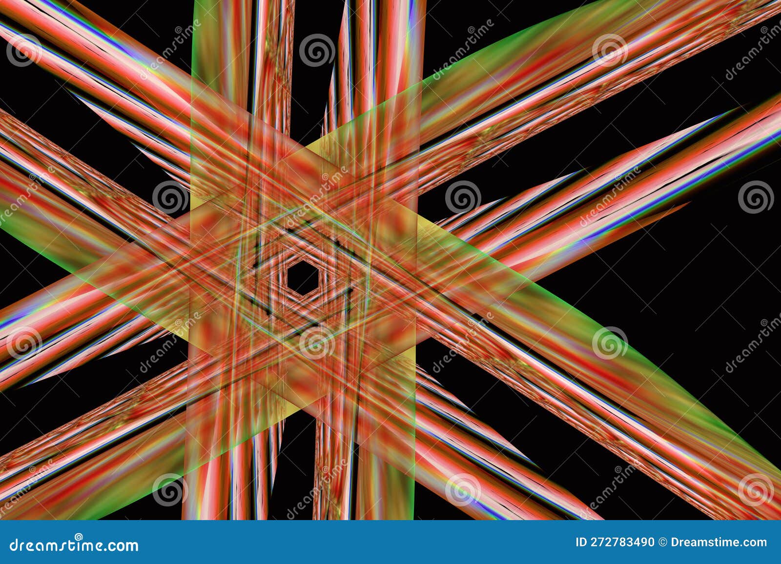Red Green Pattern of Intersecting Rays on a Black Background. Stock ...