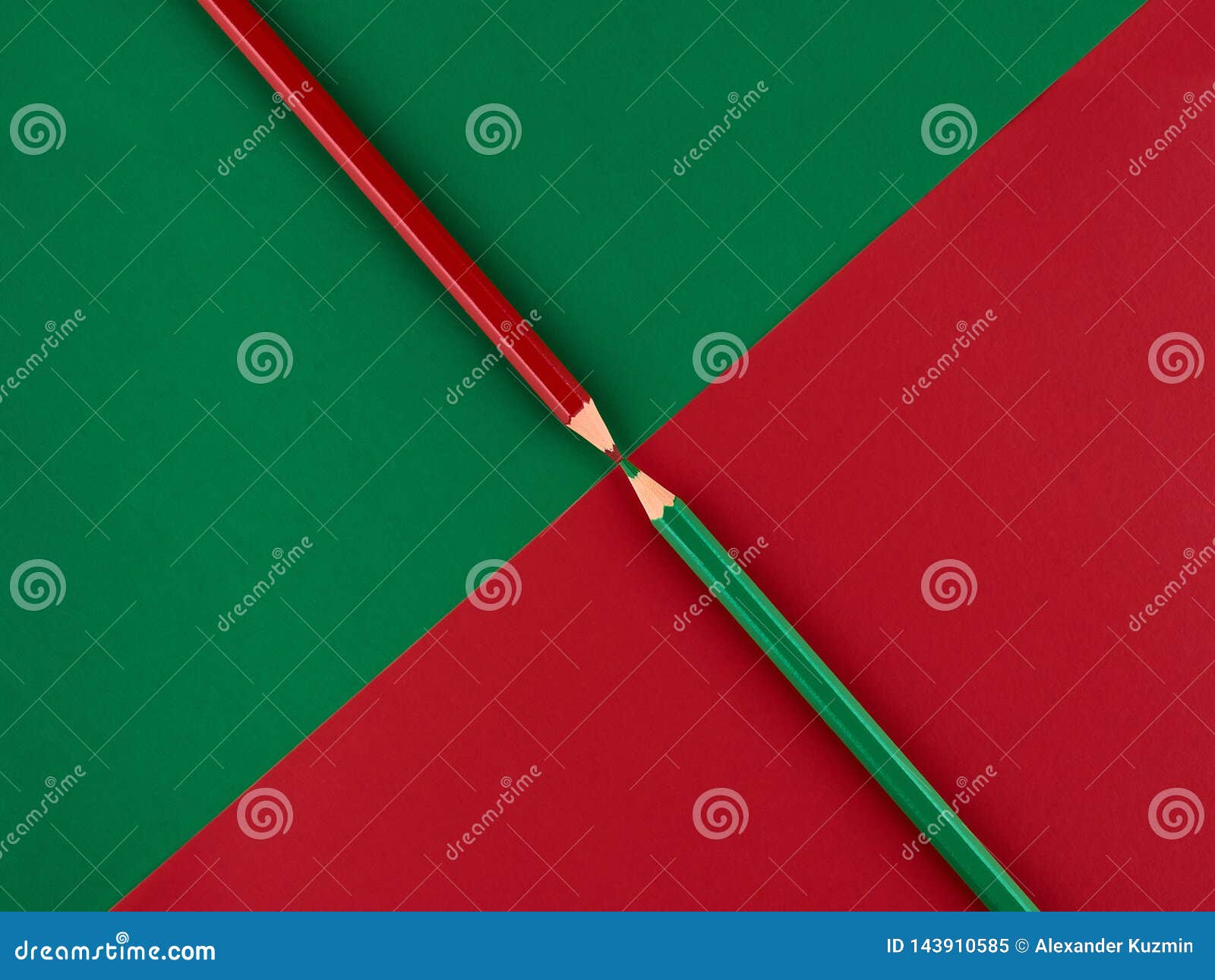Red and Green Pencils on a Contrasting Background Stock Image - Image ...