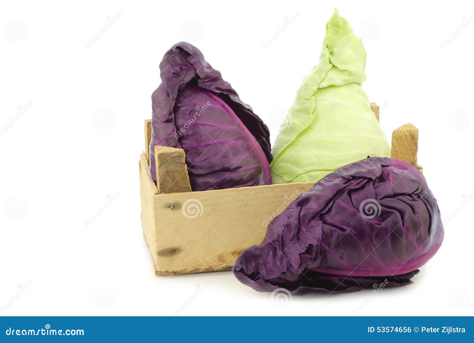 Red and Green Pointed Cabbage in a Wooden Crate Stock Photo - Image of ...