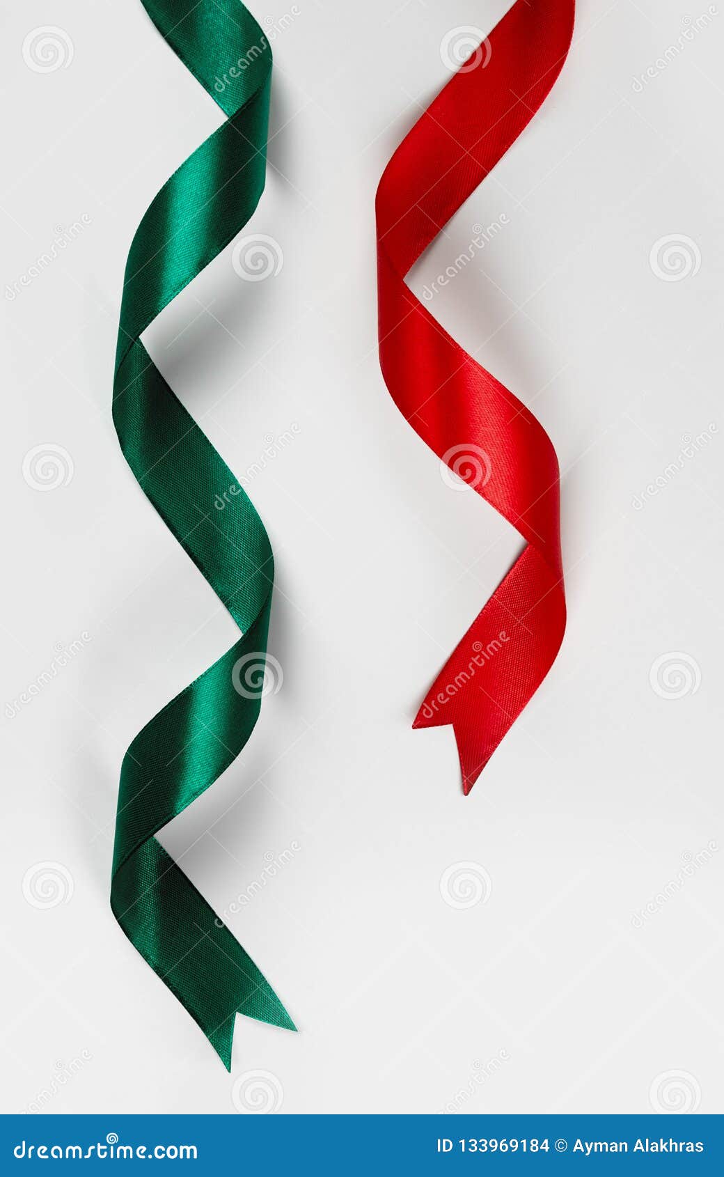 Red and Green Satin Ribbon on White Background Stock Photo - Image of ...