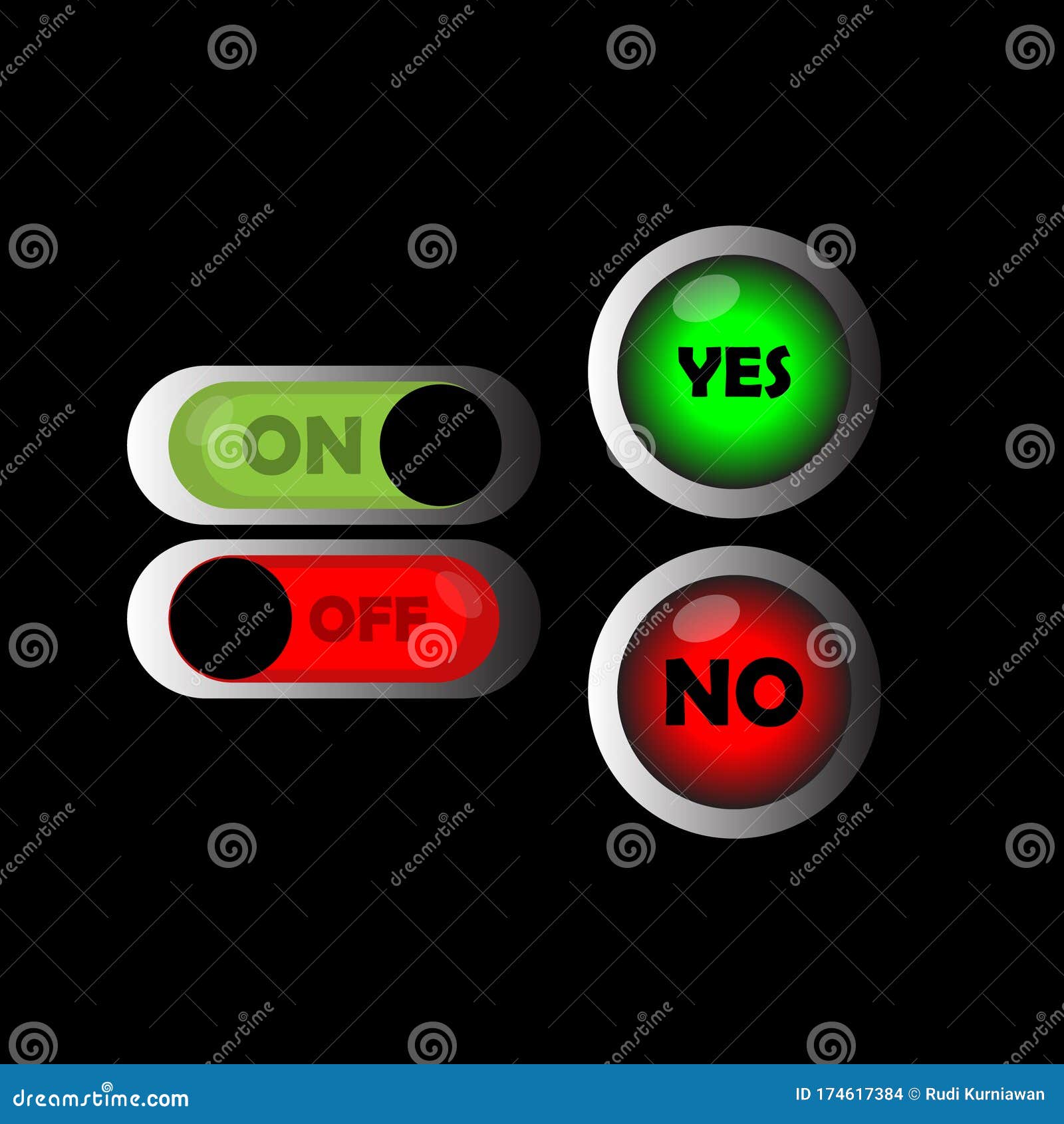 Red and Green Switch Interface Buttons. Vector 3d Illustration Stock ...