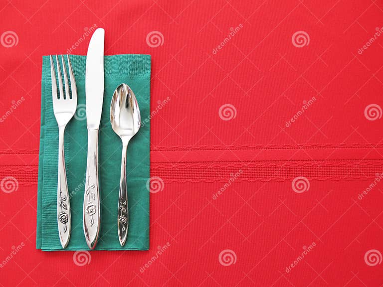 Red and Green Table Place Setting Background Stock Photo - Image of ...