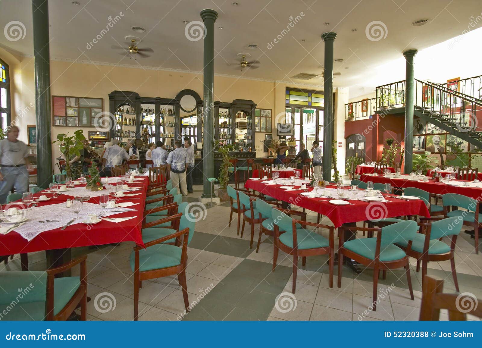 Red and Green Table Settings in Restaurant of Old Havana, Cuba ...