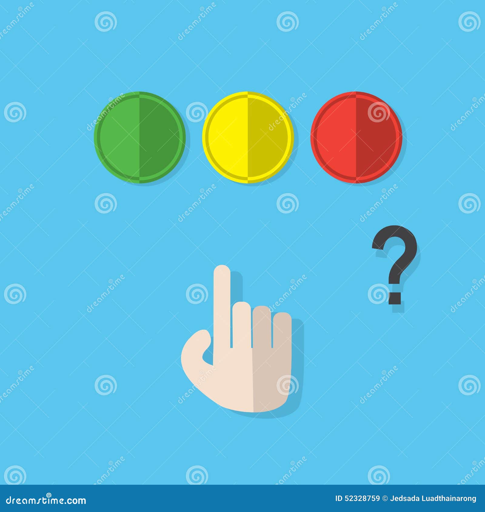 Red Green Yellow Push Button with Hand Make Decision Stock Illustration ...