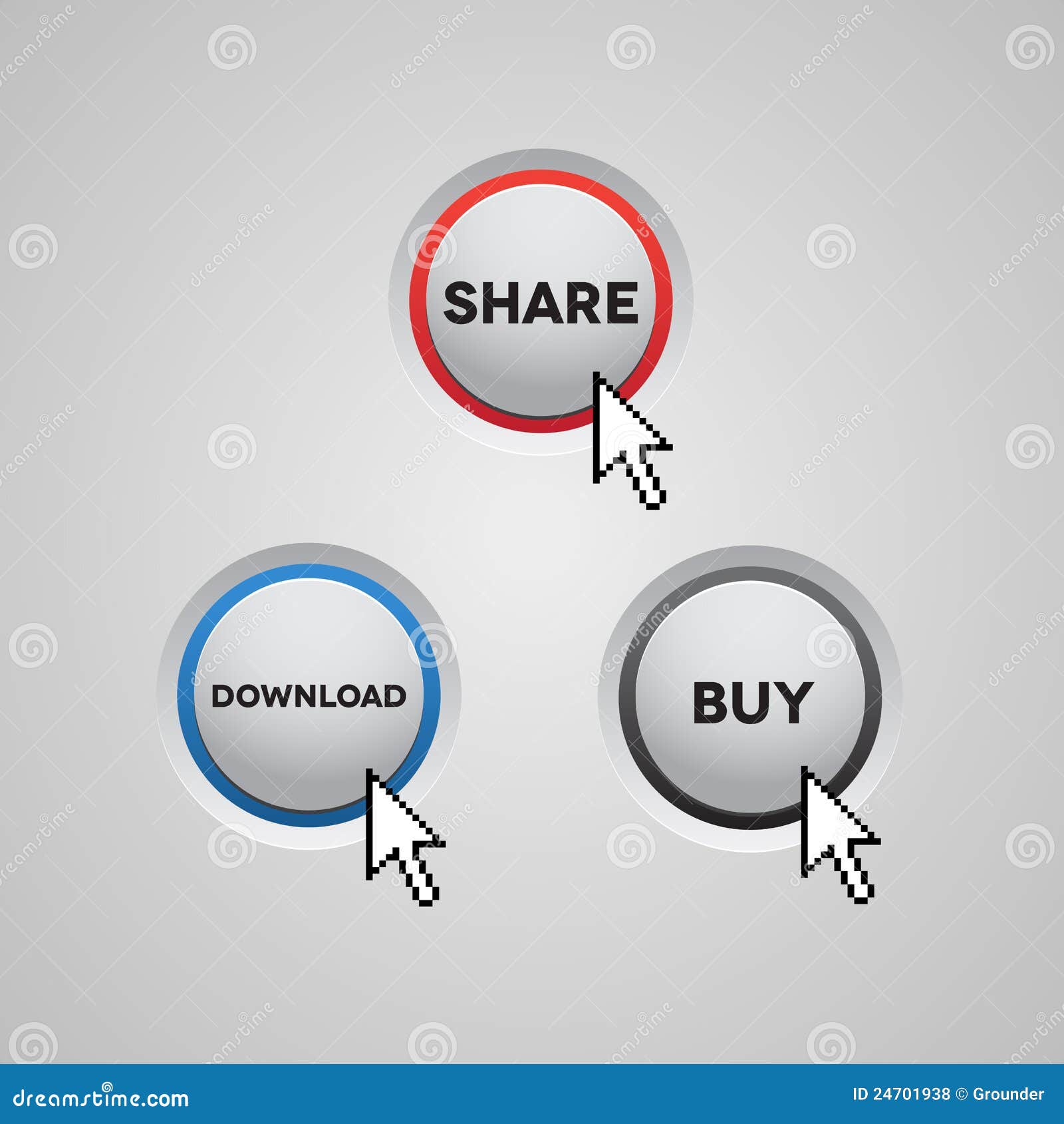 Red, Grey and Blue Download, Share and Buy Button Stock Vector ...