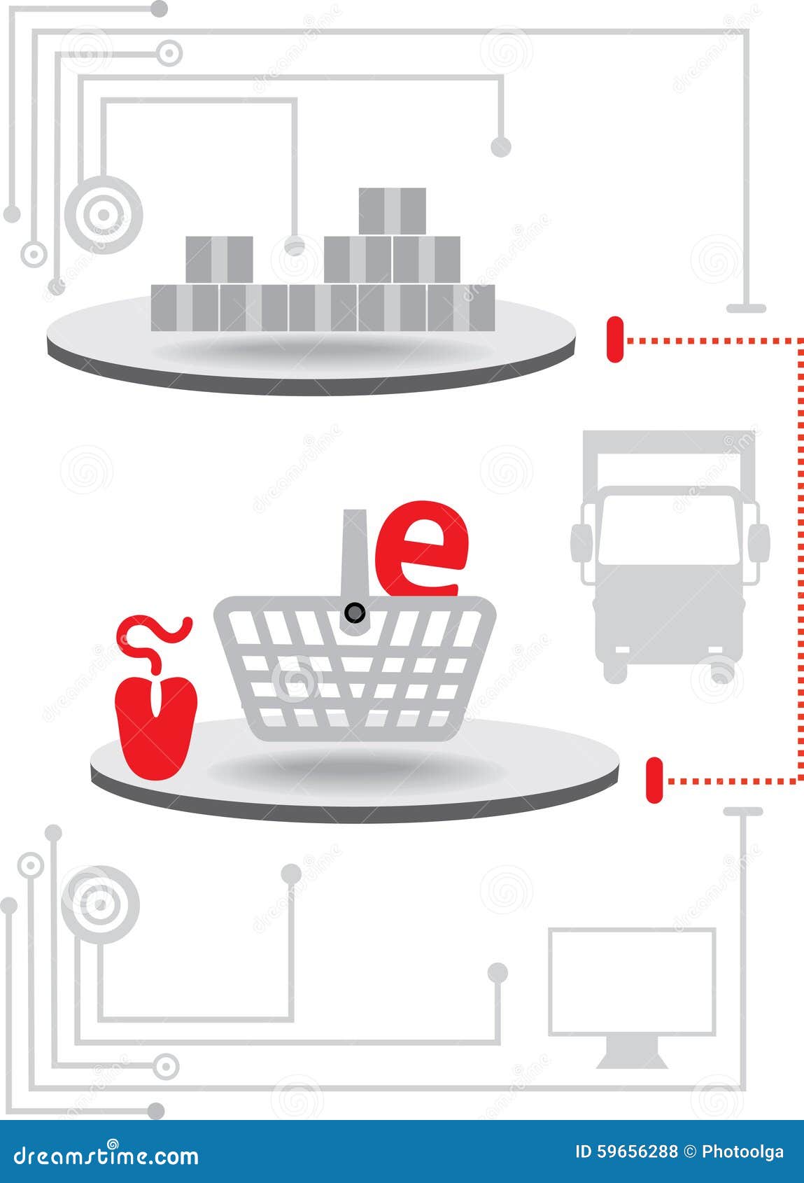 Red-grey Logistics Icons. E-commerce Icons Stock Vector - Illustration ...