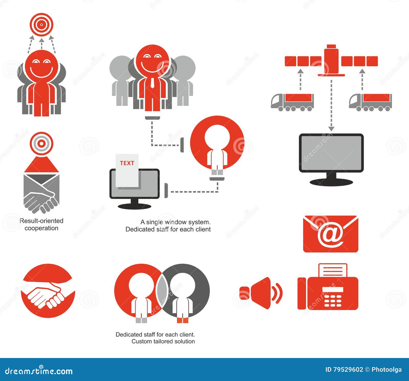 Red-grey Logistics Icons. Delivering Cargo Cartoon Vector ...