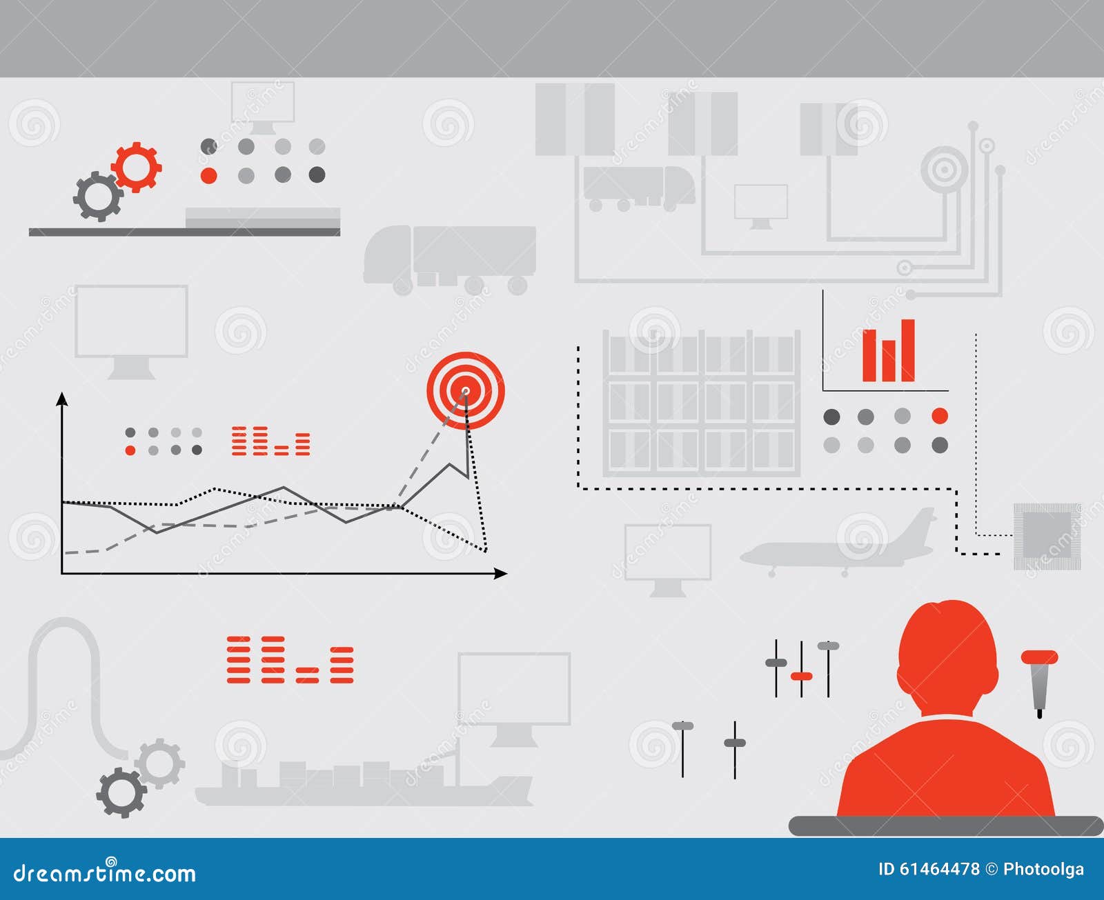 Red-grey Logistics Icons. Delivering Cargo. Telematics Icons Cartoon ...