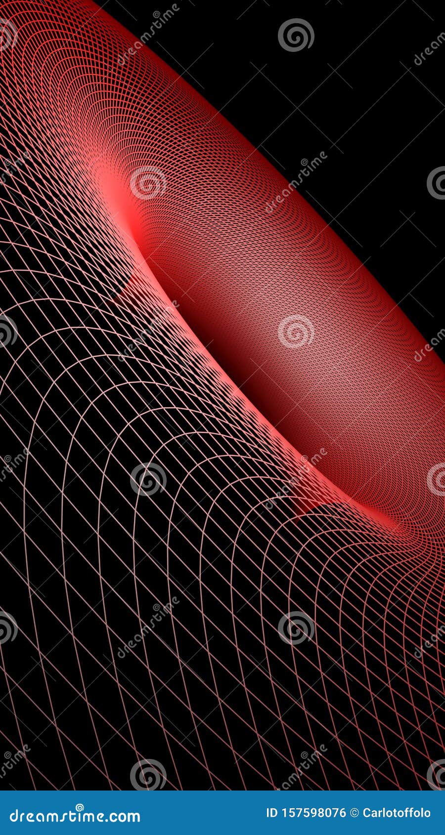 Red Grid Mathematical Surface on Black Background - 3D Rendering ...