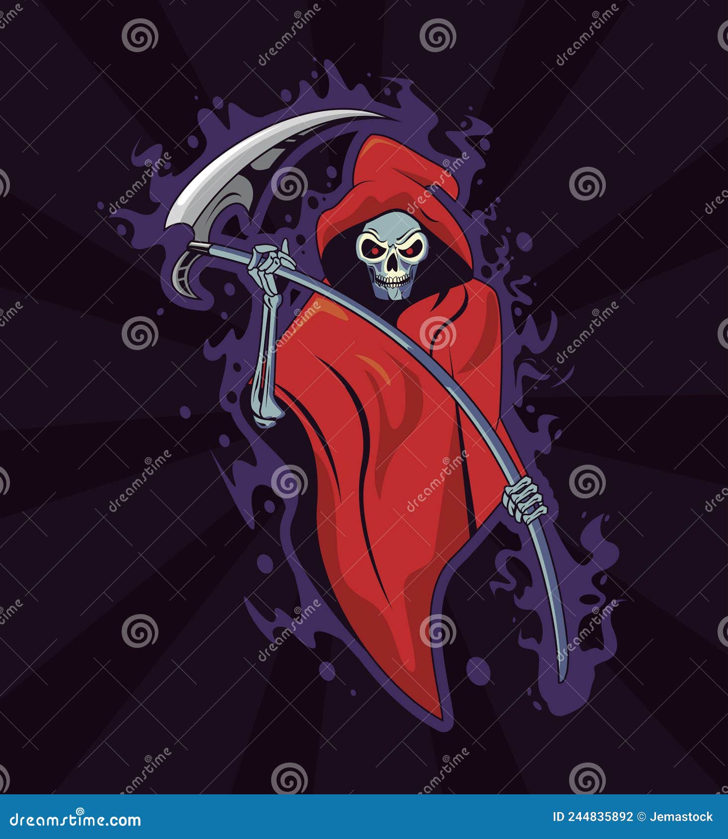 Red grim reaper stock vector. Illustration of skull - 244835892