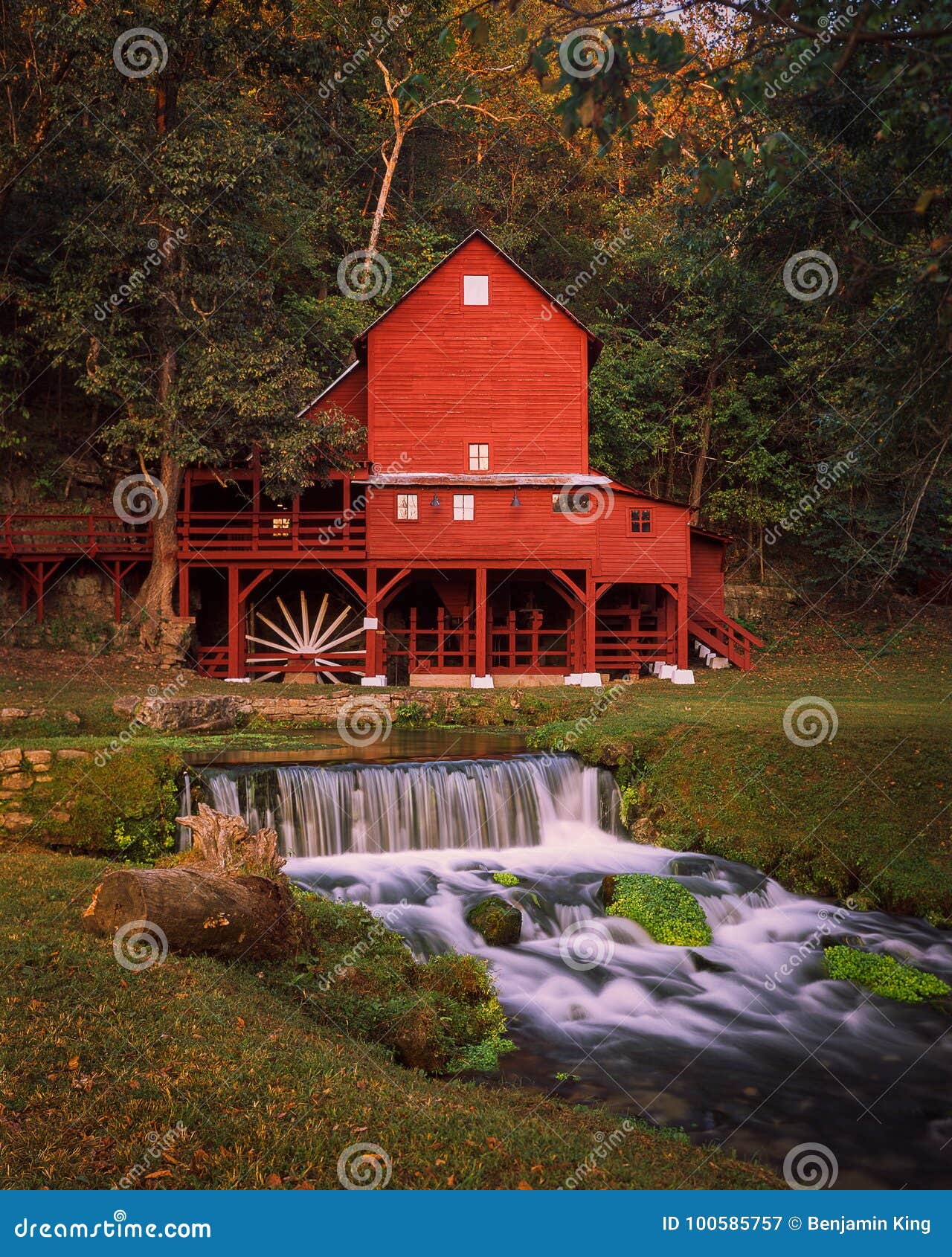 Red Grist Mill in the Summer. Stock Image - Image of brook, vertical ...