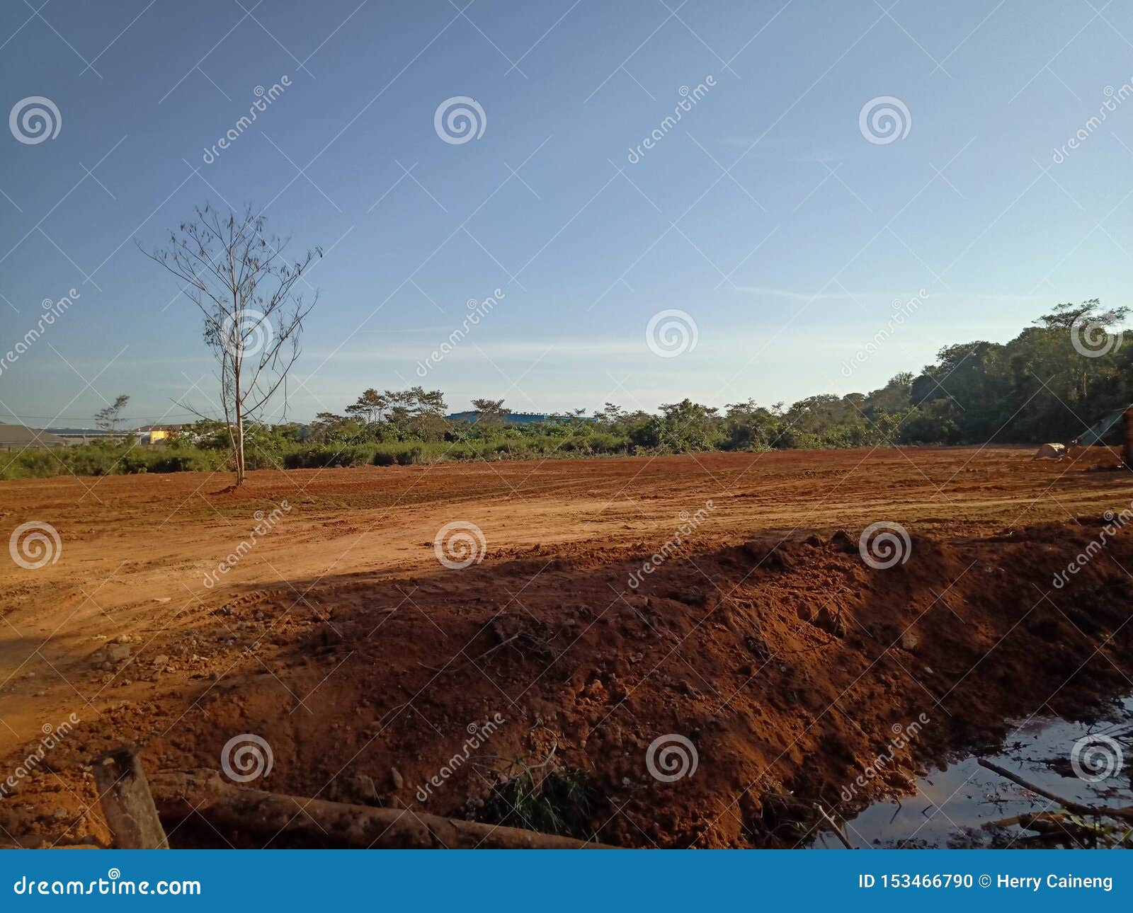 Red Ground with River in the Morning Stock Photo - Image of spring ...