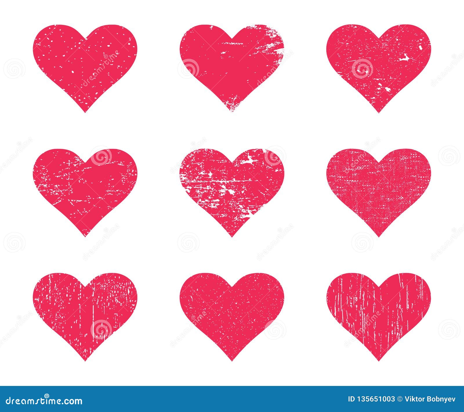 Red Grunge Hearts. Distressed Texture Heart Set Stock Vector ...