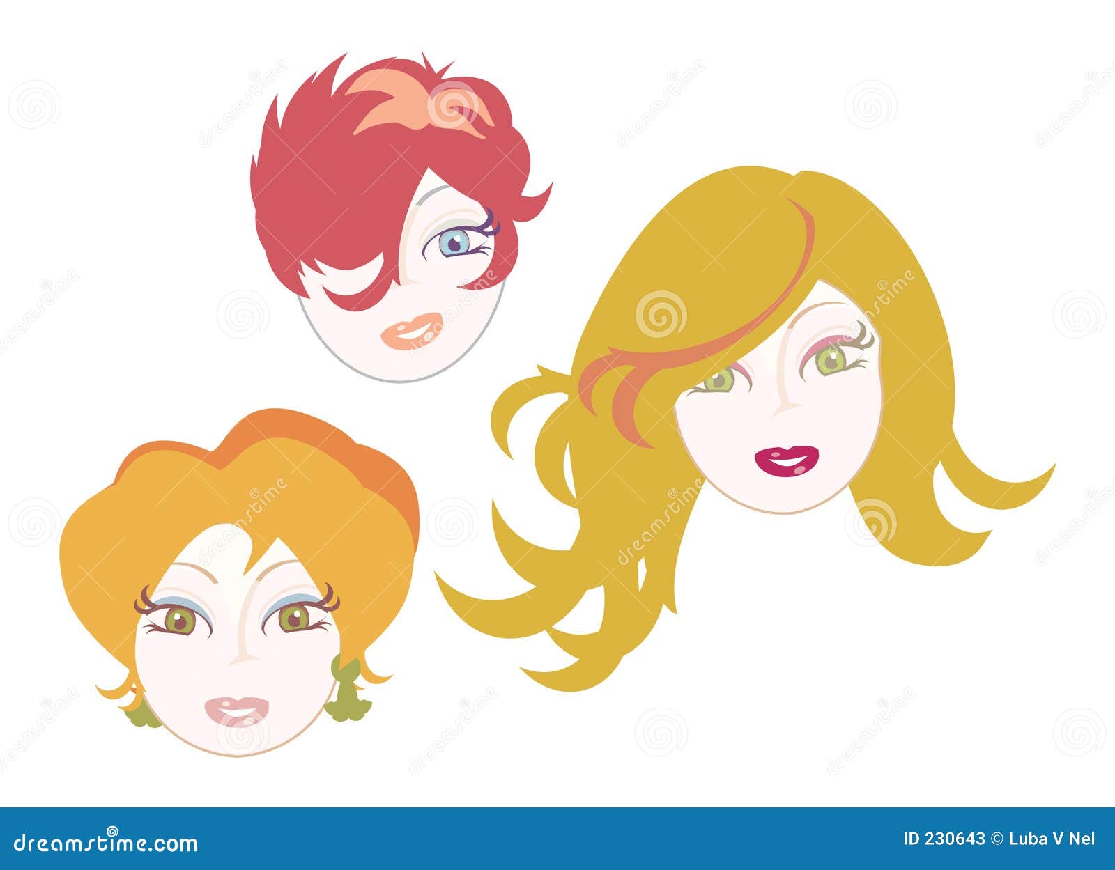 Red hair girls icons stock illustration. Illustration of redhead - 230643