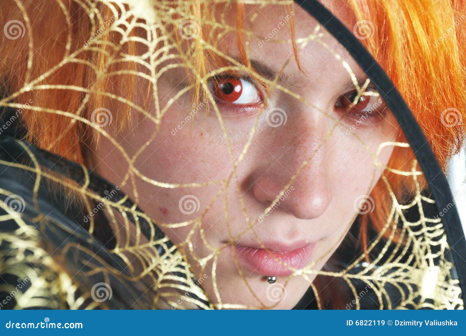 Red-hair Witch Looking through Spider S Web Stock Image - Image of ...