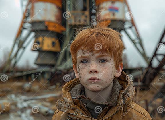 Red-haired Boy Stands in Front of Broken Rocket in Pripyat Ukraine ...