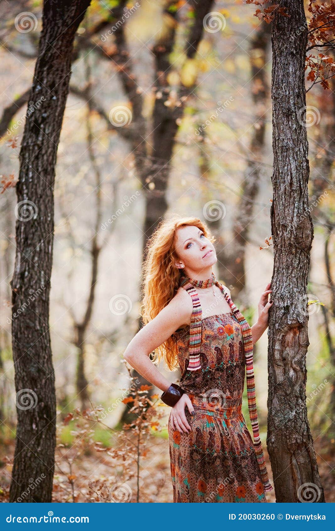 The Red-haired Girl in Autumn Leaves Stock Photo - Image of caucasian ...