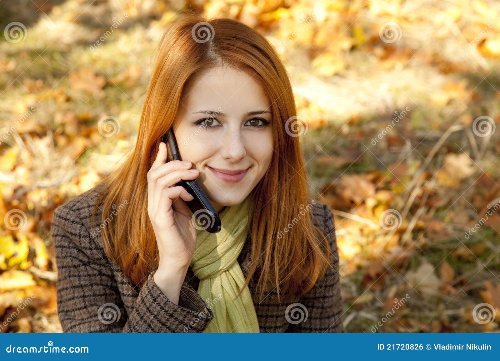 Red-haired Girl Calling by the Phone Stock Photo - Image of beauty ...