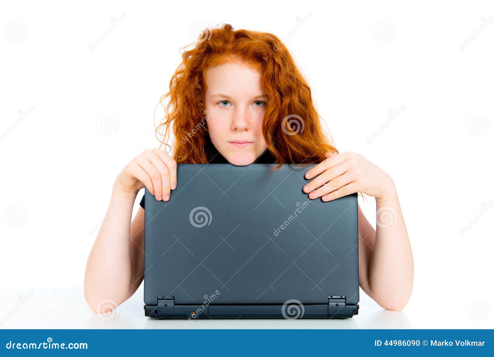 Red Haired Girl with Computer Stock Photo - Image of internet, haired ...
