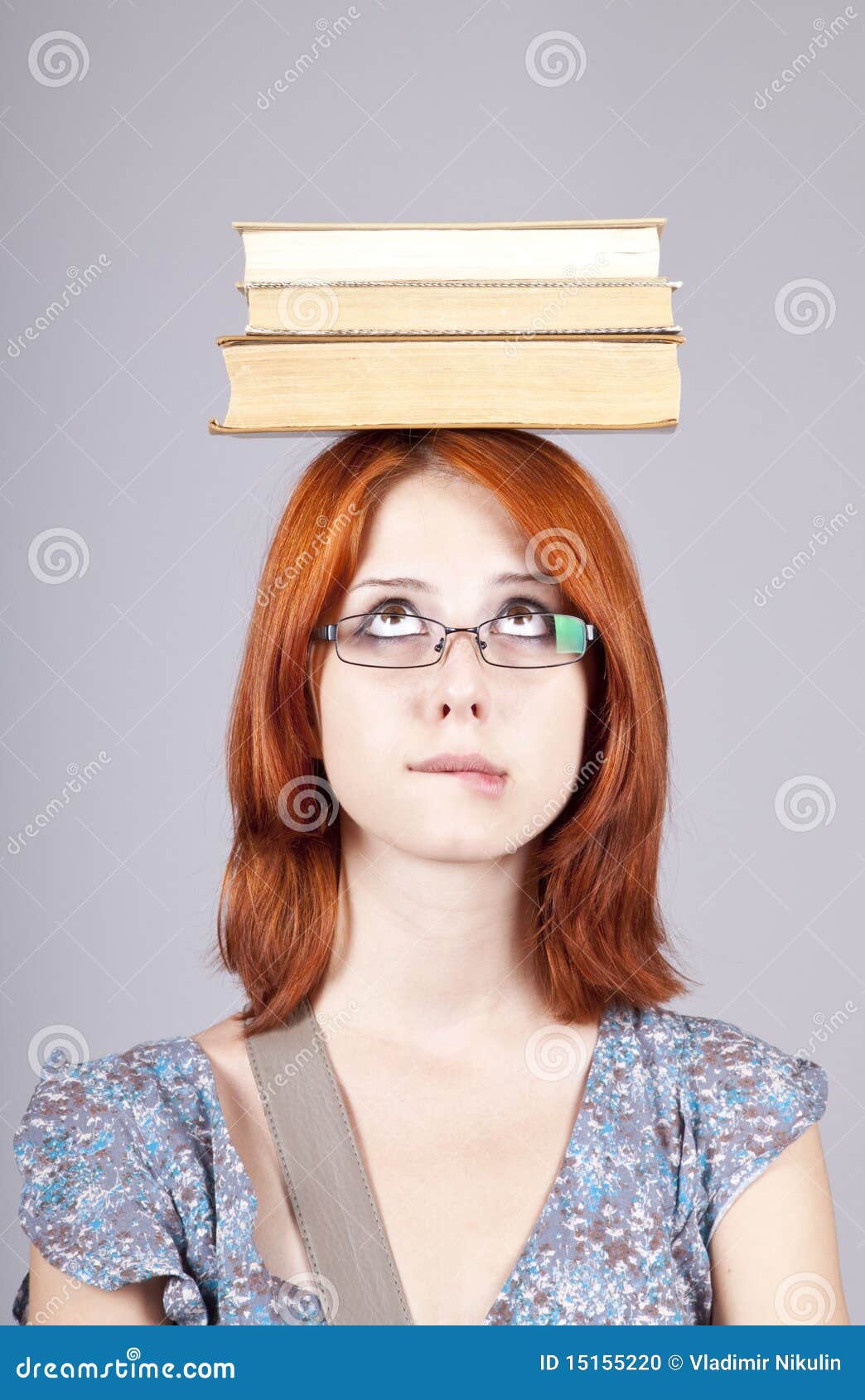 Red-haired Girl Keep Books on Her Head. Stock Photo - Image of head ...