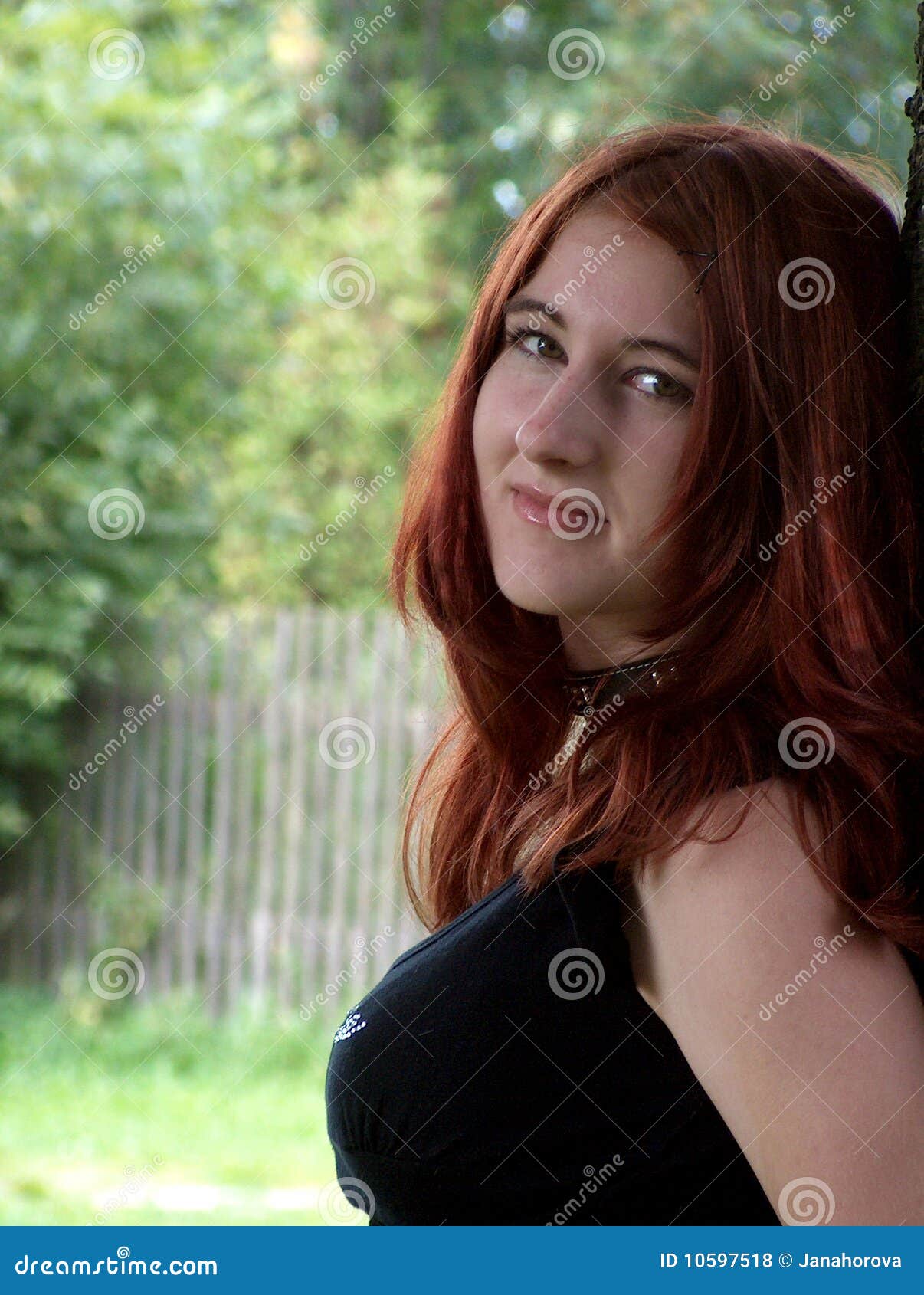 Red haired girl portrait stock photo. Image of eyes, fence - 10597518
