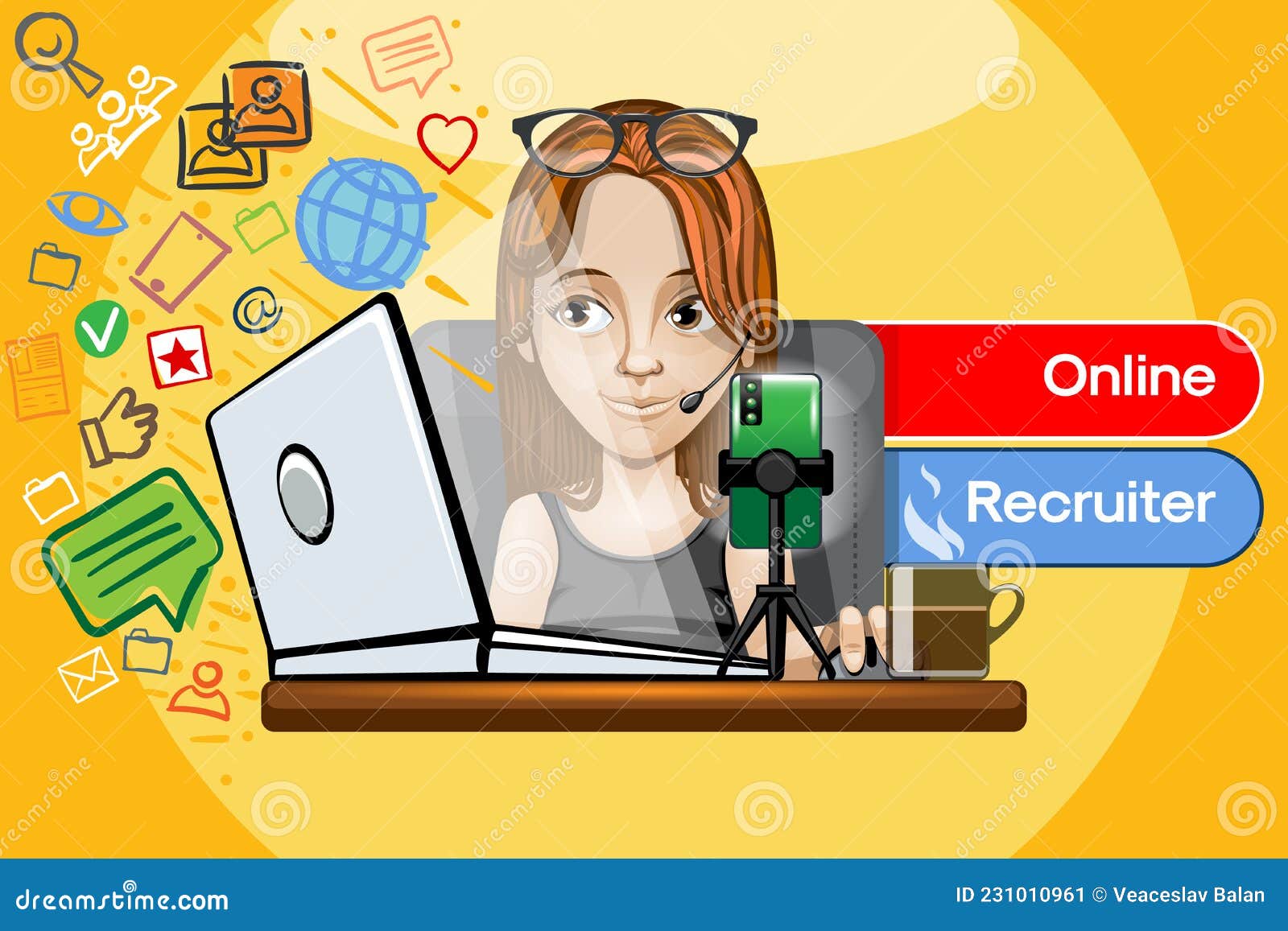 The Girl Works At The Computer. Cartoon Vector | CartoonDealer.com ...