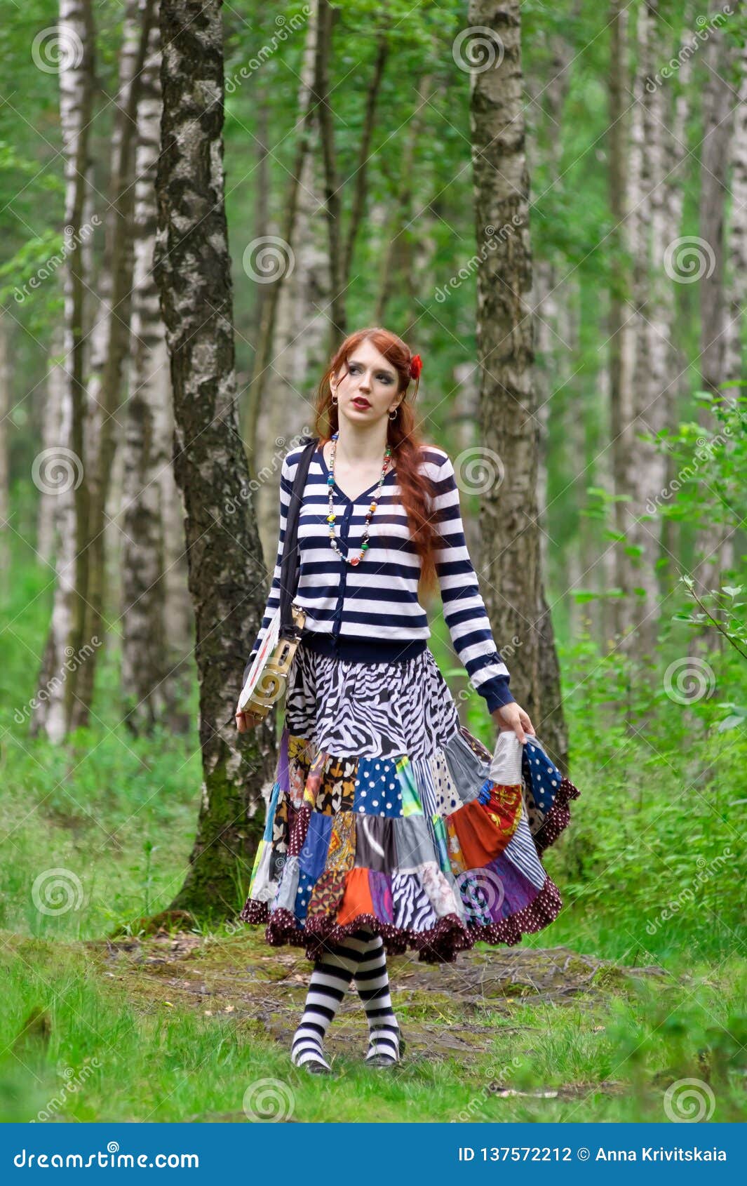 Gypsy with a Tambourine in the Forest Stock Photo - Image of bison ...