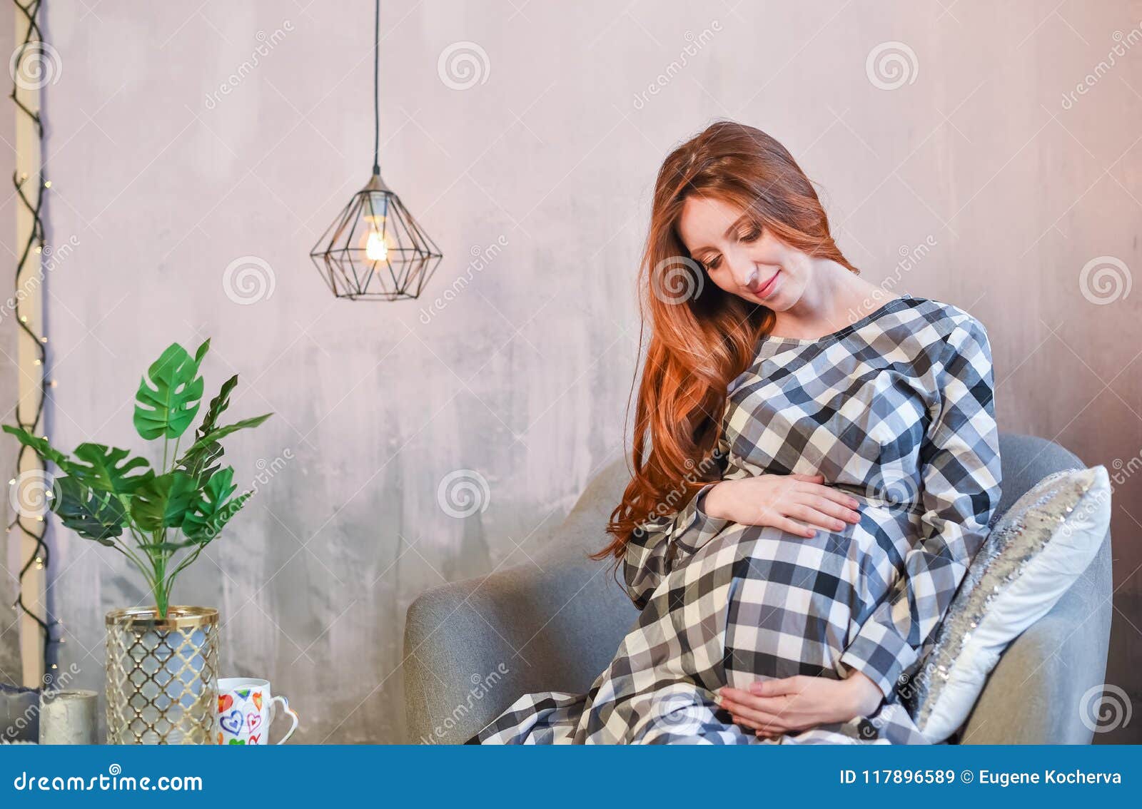 The Red Haired Pregnant Woman Sits In A Chair Stock Image Image Of
