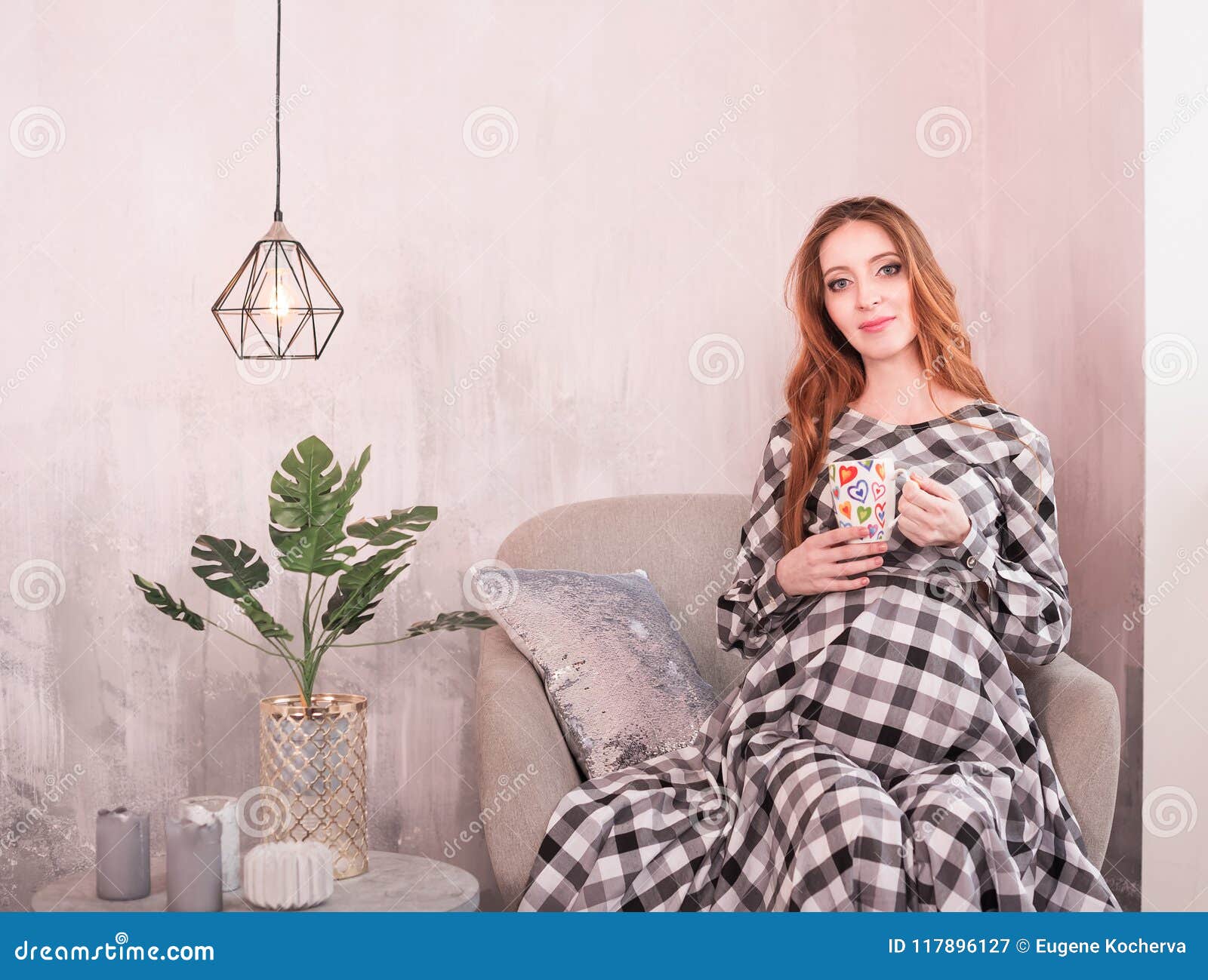 The Red Haired Pregnant Woman Sits In A Chair Stock Image Image Of