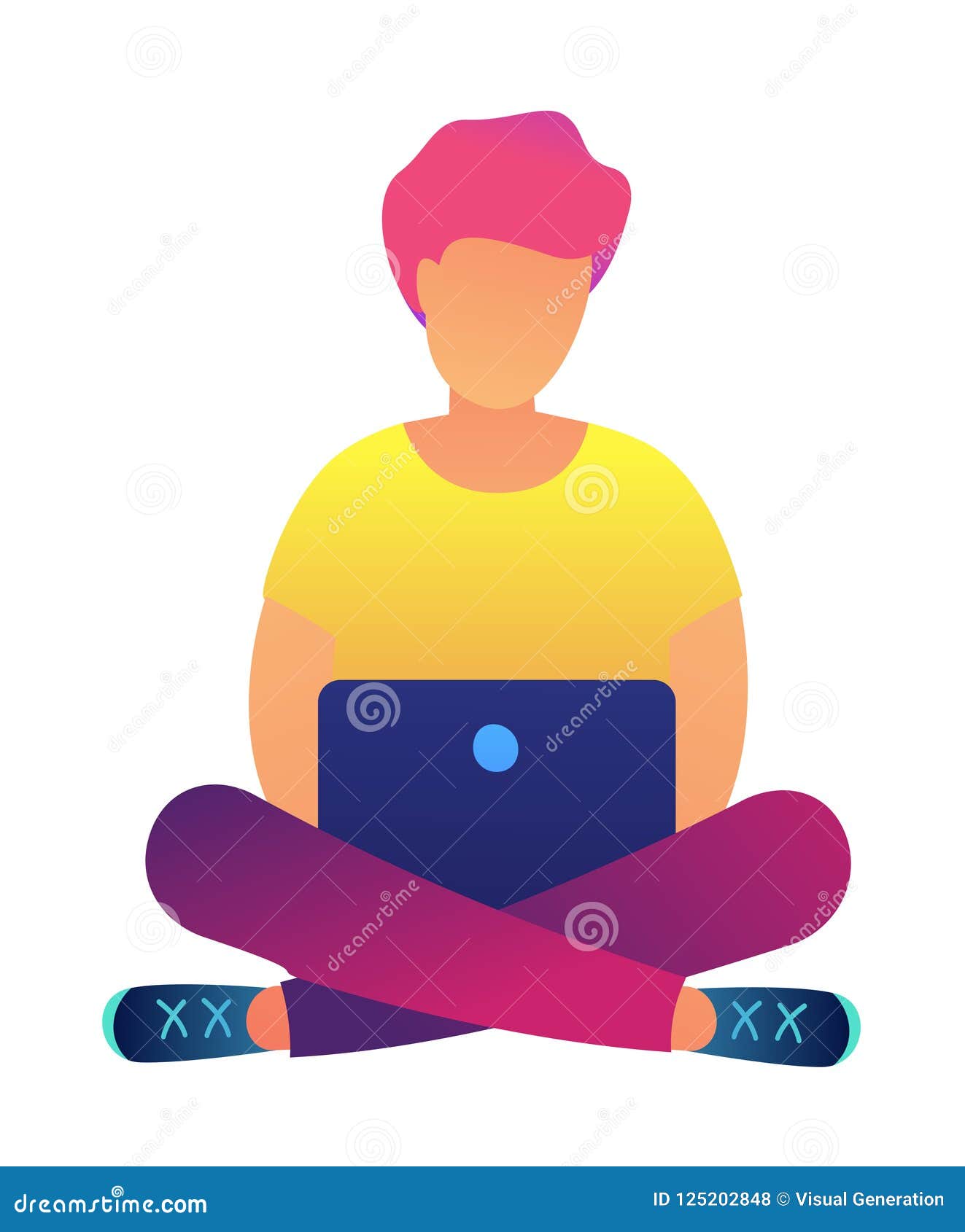Red Haired Programmer with Laptop in Lotus Pose Vector Illustration ...
