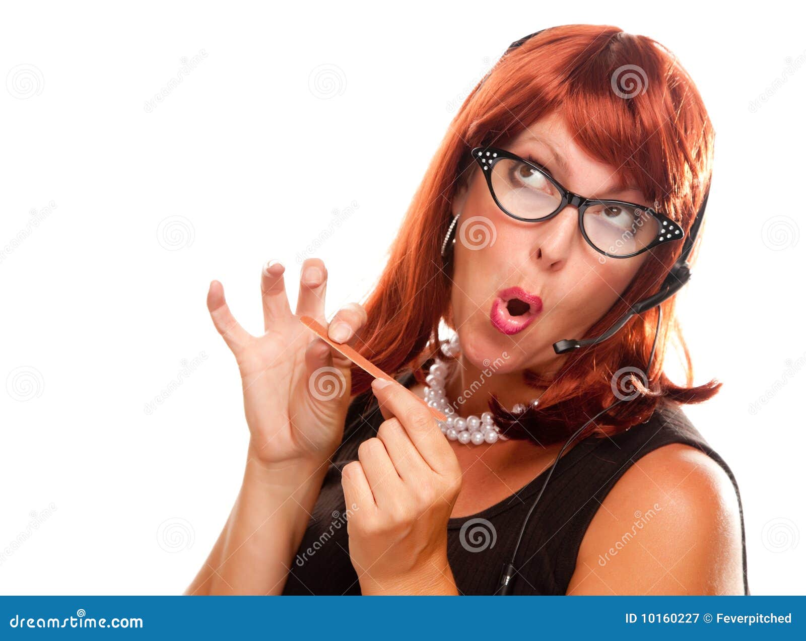 Red Haired Retro Receptionist Stock Image - Image of multitasking ...