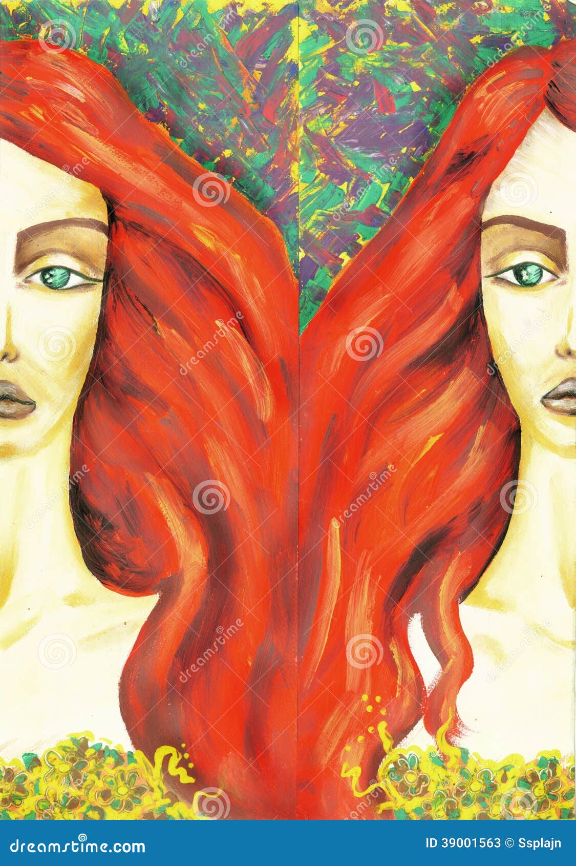 Red haired Wind Queen stock illustration. Illustration of border - 39001563