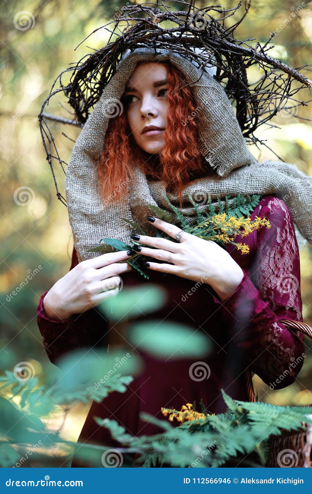 The Red-haired Witch Holds a Ritual with a Crystal Ball Stock Photo ...