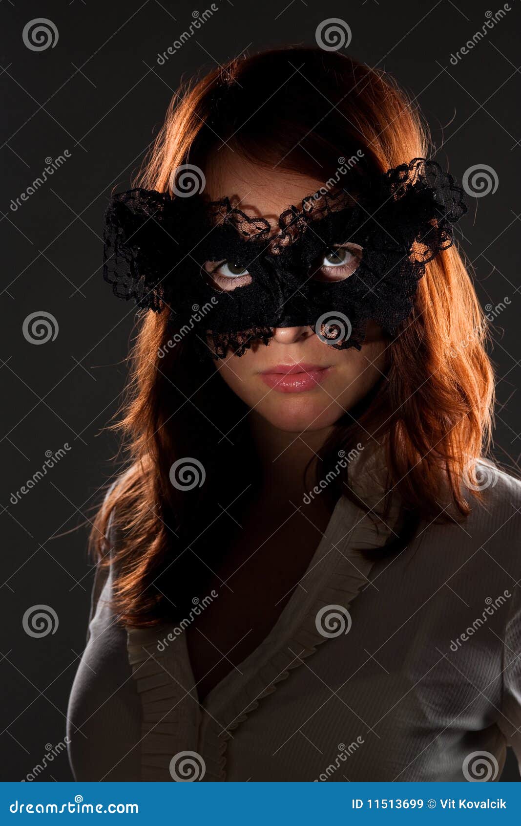 Red-haired Woman in a Black Mask Stock Image - Image of girl, caucasian ...