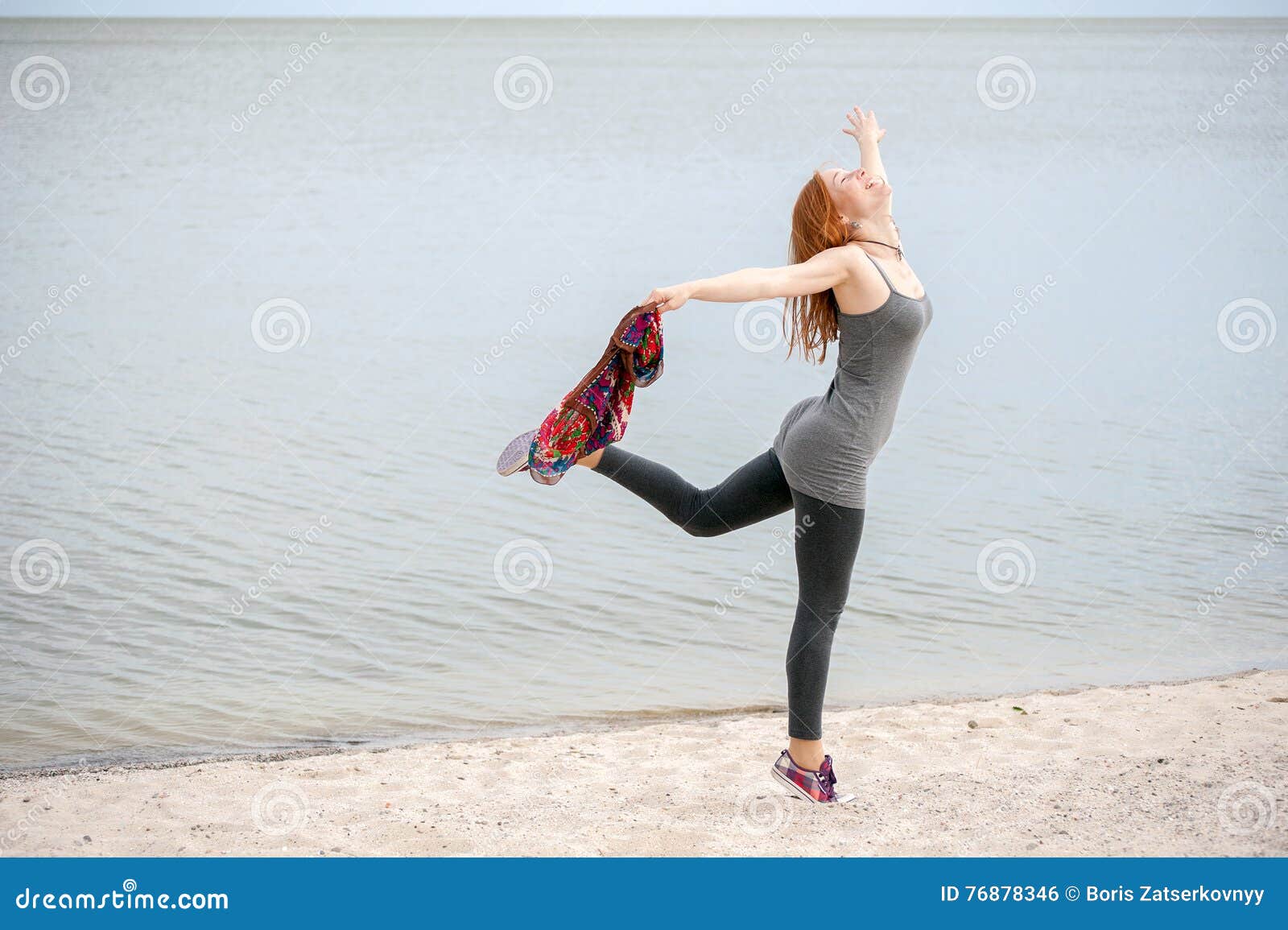 The Red-haired Woman in a Flying Pose Stock Photo - Image of happiness ...